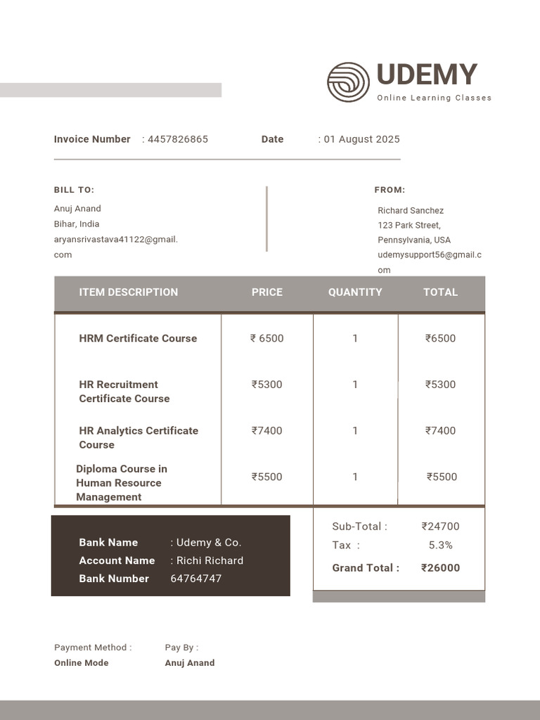 Udemy Invoice Bill | PDF