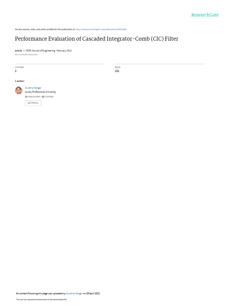 2012 Performance Evaluation of Cascaded Integrator-Comb | PDF ...
