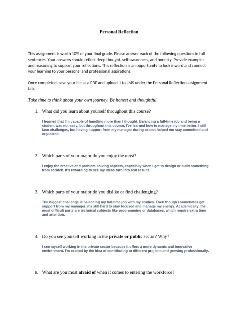Personal Reflection Assignment Guide | PDF