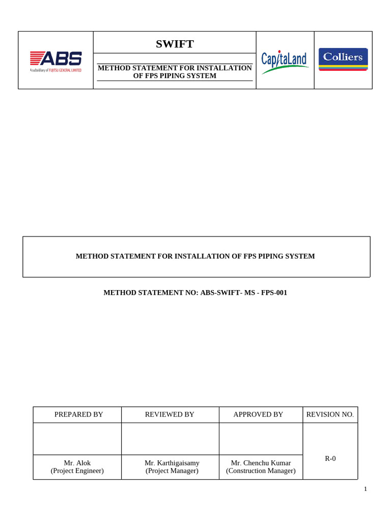FPS Piping Installation Method Statement | PDF | Welding | Construction