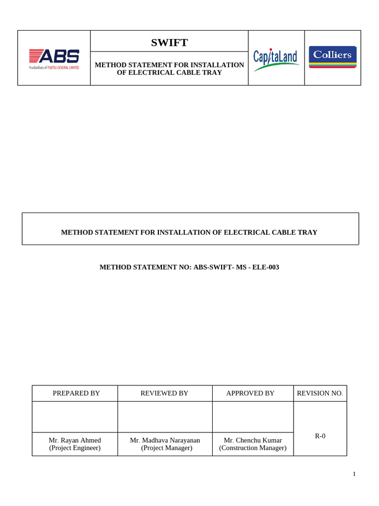 Method Statement For Cable Tray | PDF | Safety | Nut (Hardware)