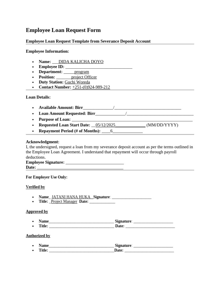 Employee Loan Request Form Template | PDF