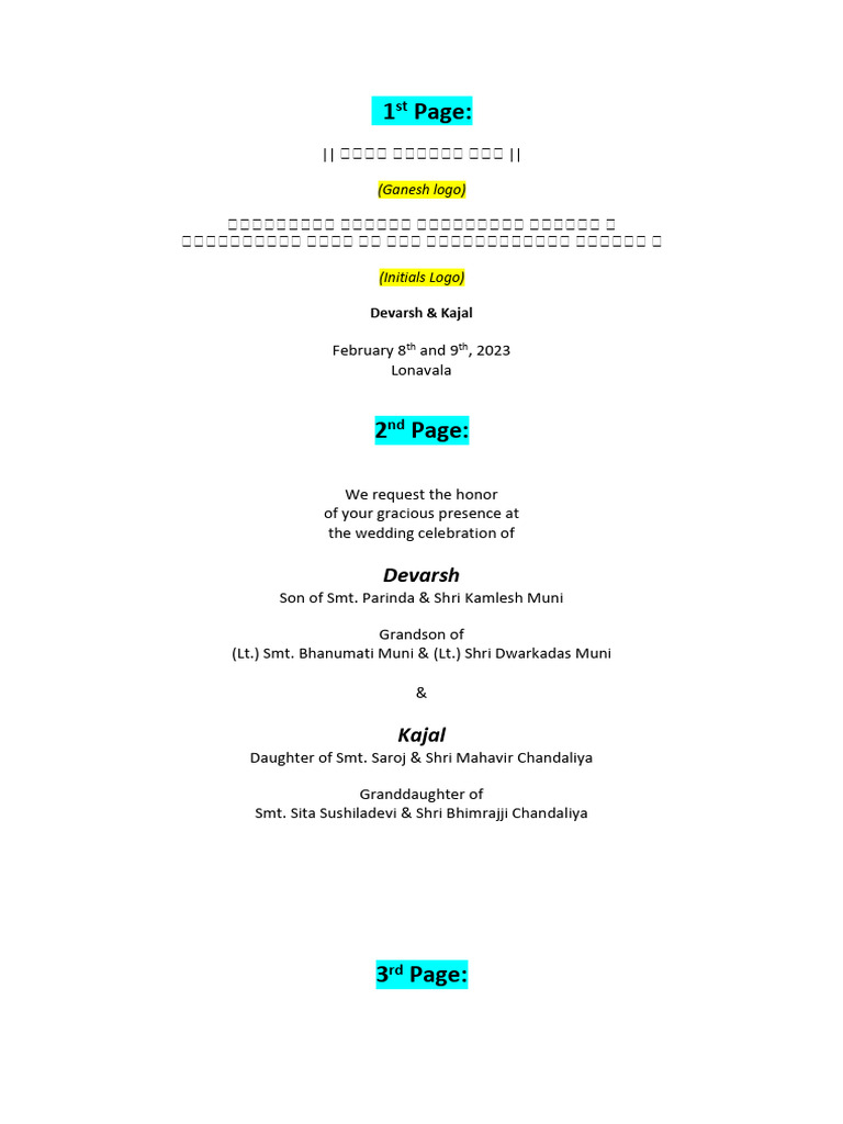 Devarsh Weds Kajal Details | PDF