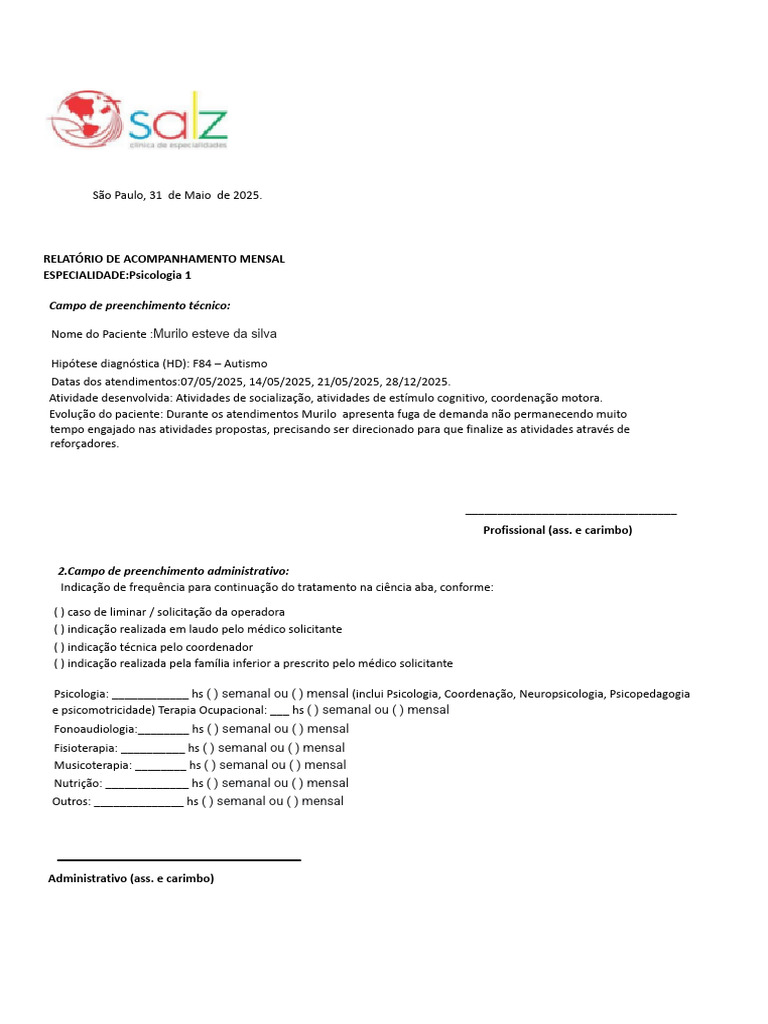 Relatório Mensal Murilo Maio | PDF