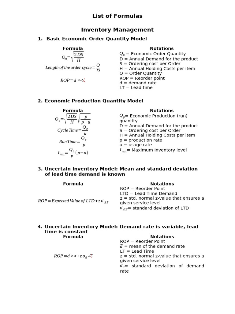 Formula Sheet 1 | PDF | Business Process | Financial Economics