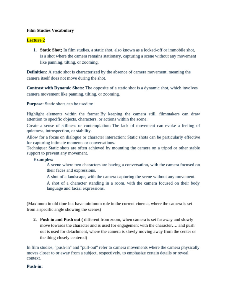 Film Studies: Camera Movement Techniques | PDF | Computer Generated ...