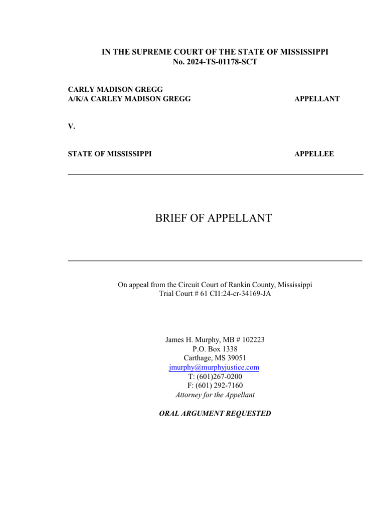 Appeal Brief: Carly Madison Gregg Case | PDF | Forensic Psychiatry ...