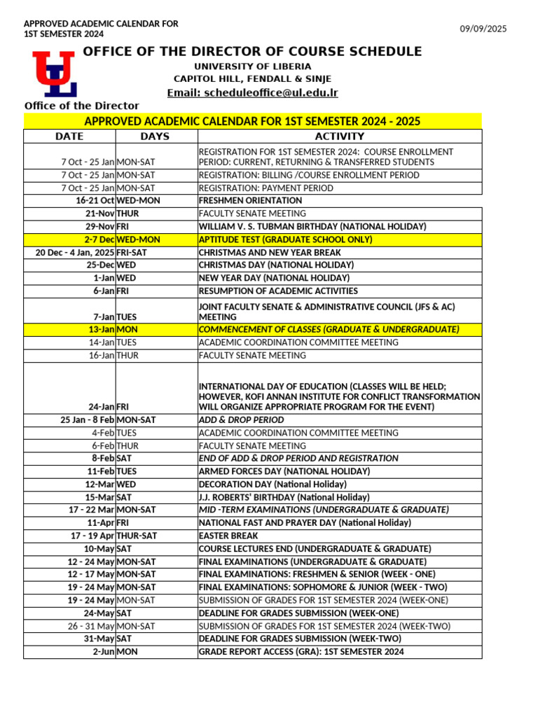 Approved Academic Calendar For 1st Sem - 2024-2025 | PDF | Academic ...