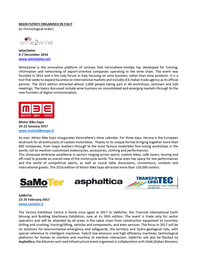 Main Events Organised in Italy Doc2 | PDF