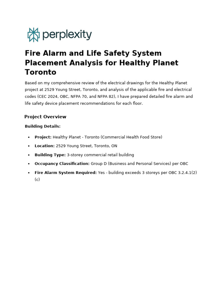 Fire Alarm Placement for Healthy Planet Toronto | PDF | Building ...