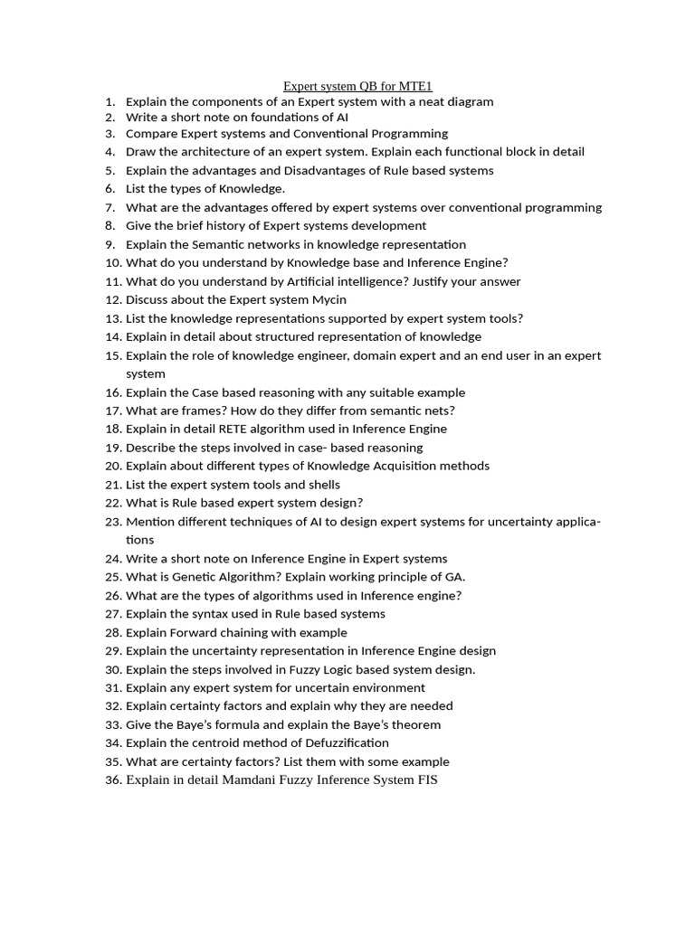 Expert System QB For MTE1 | PDF