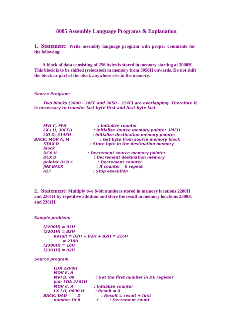 8085 Assembly Language Programs | PDF | Pointer (Computer Programming) | Assembly Language