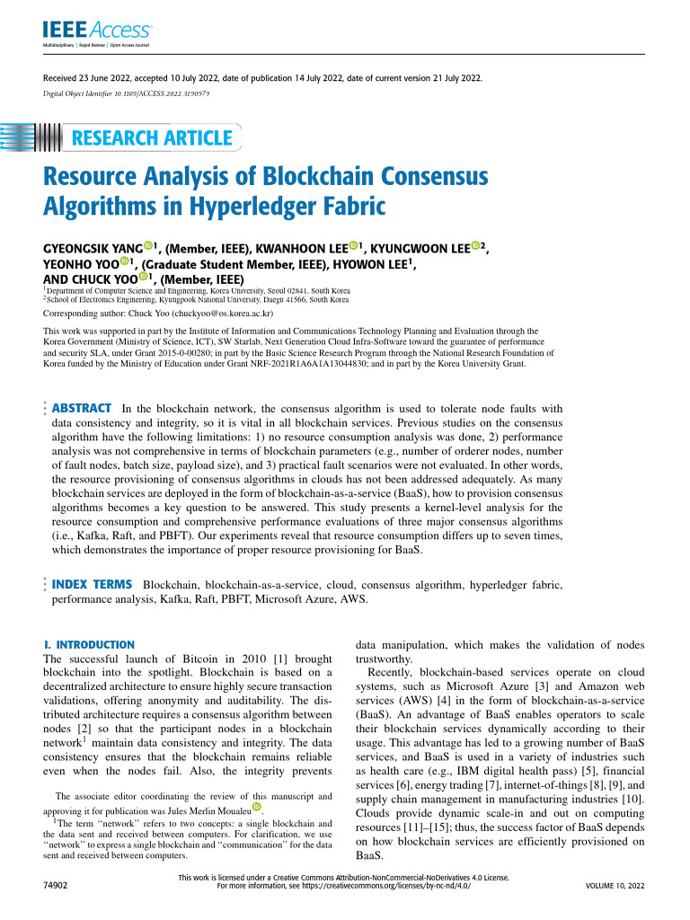 Resource Analysis of Blockchain Consensus Algorithms in Hyperledger ...