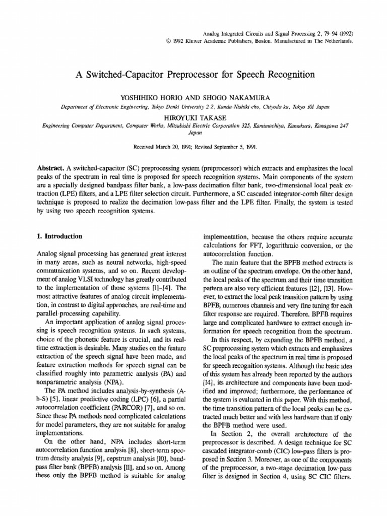 1992A Switched-Capacitor Preprocessor For Speech Recognition | PDF ...