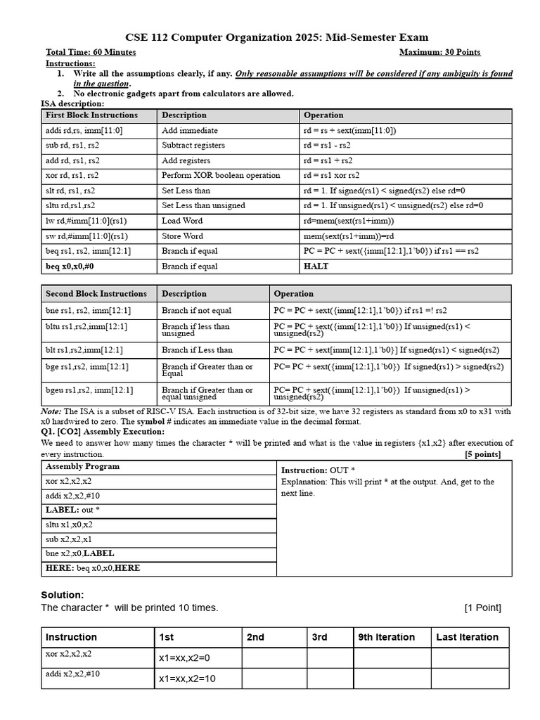 CSE 112 Mid-Semester Exam 2025 | PDF | Assembly Language | Central ...