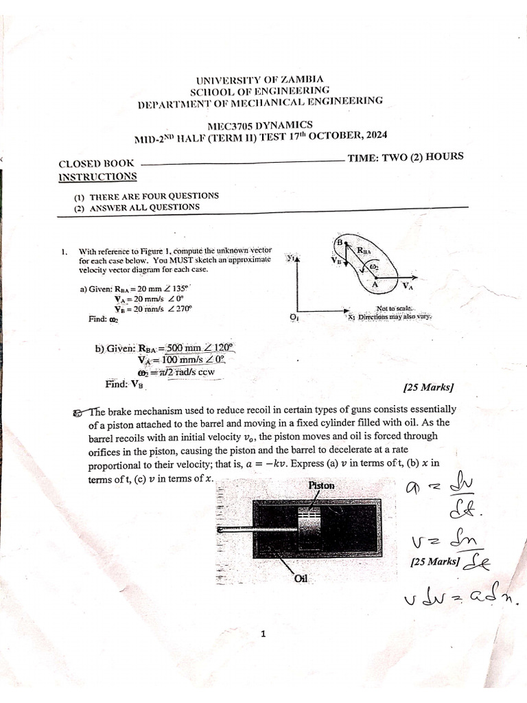 Mec 3705 Term II-test 2024 | PDF