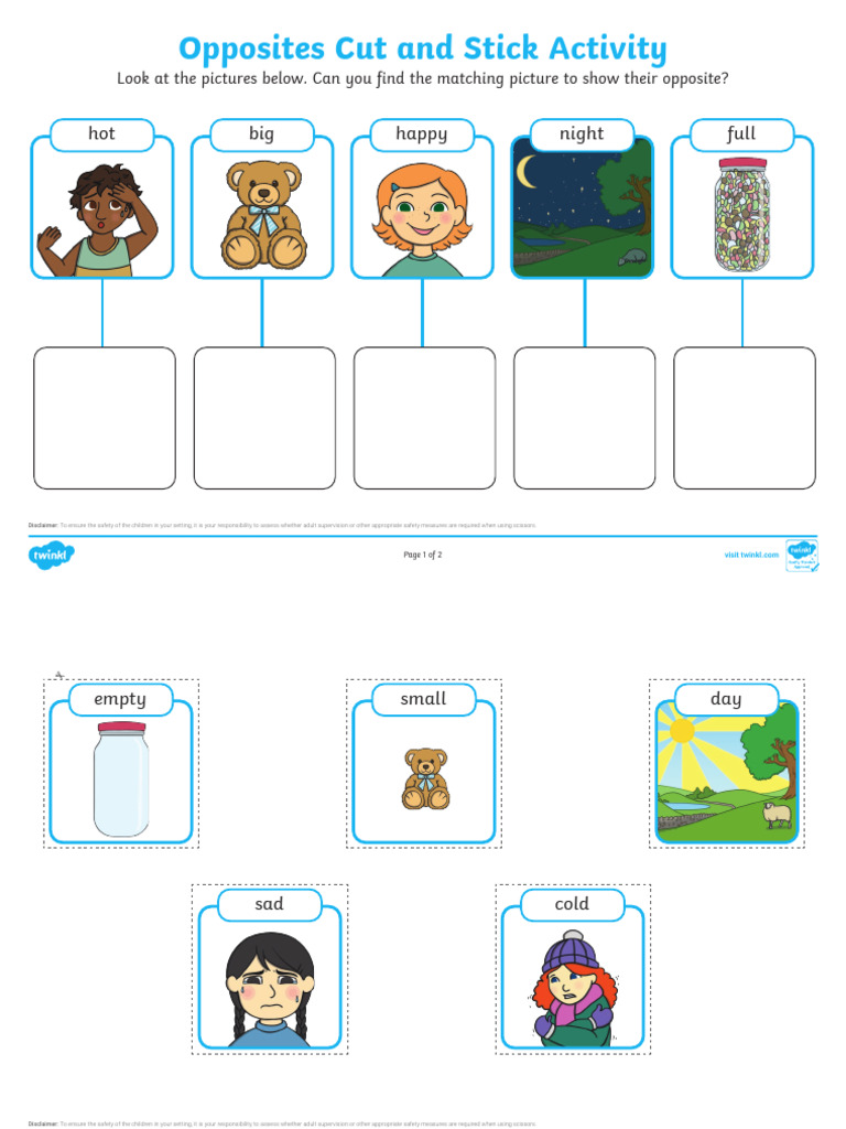 Opposites Cut and Stick Activity | PDF