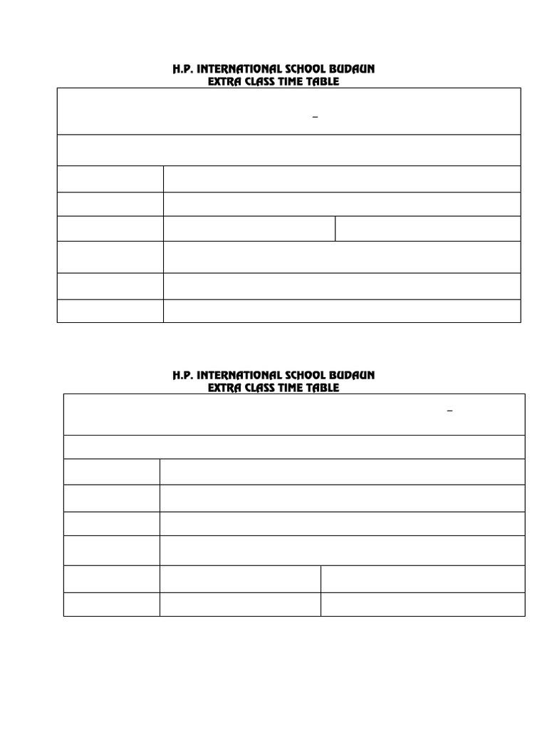 Extra Class Timetable For Class 12 | PDF