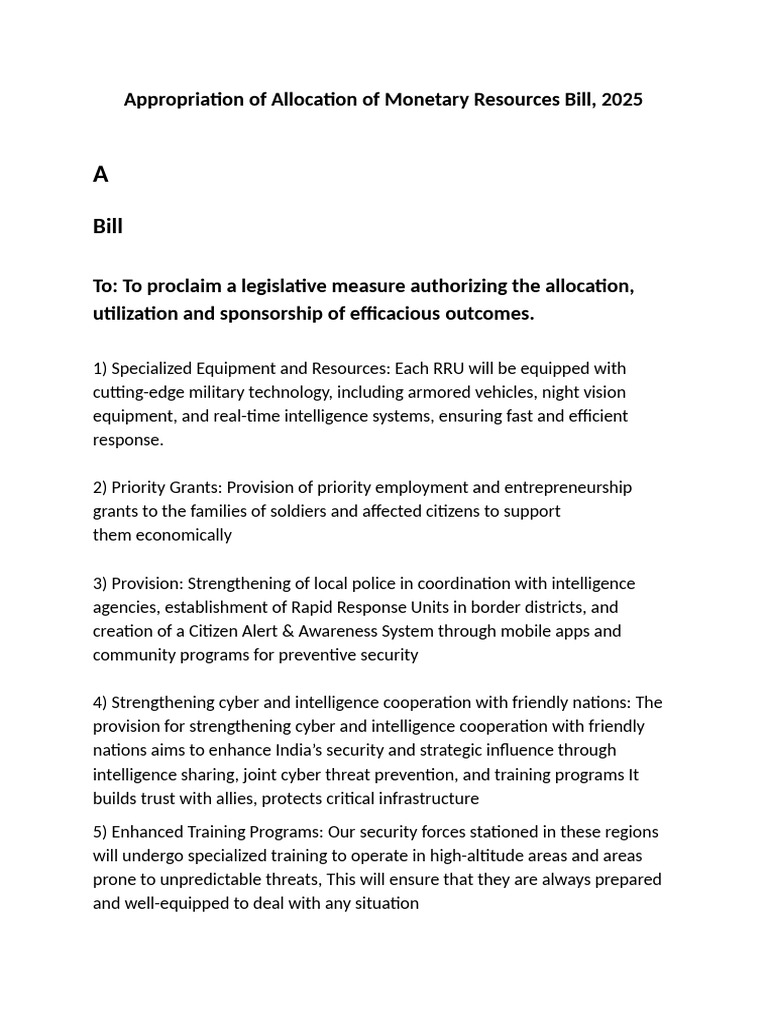 2025 Monetary Resources Allocation Bill | PDF