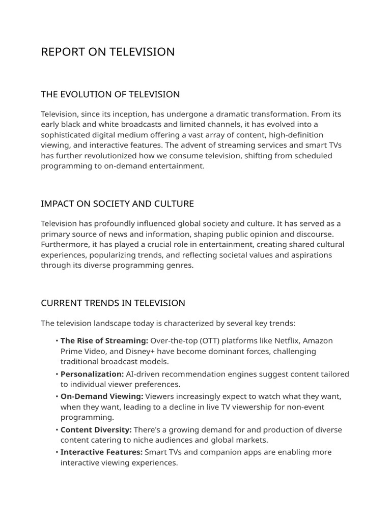 Report On Television: The Evolution of Television | PDF
