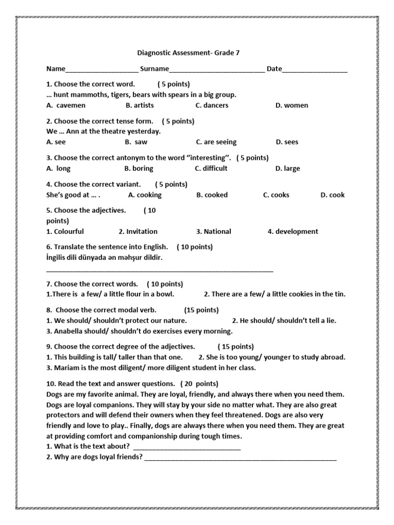 Grade 7 Diagnostic Assessment Guide | PDF