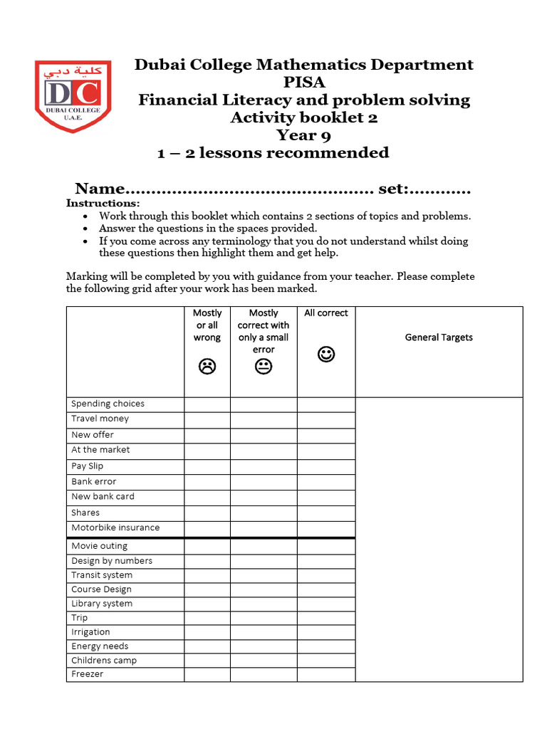 PISA Booklet 2 (Financial & Prob Solving) | PDF | Loans | Interest
