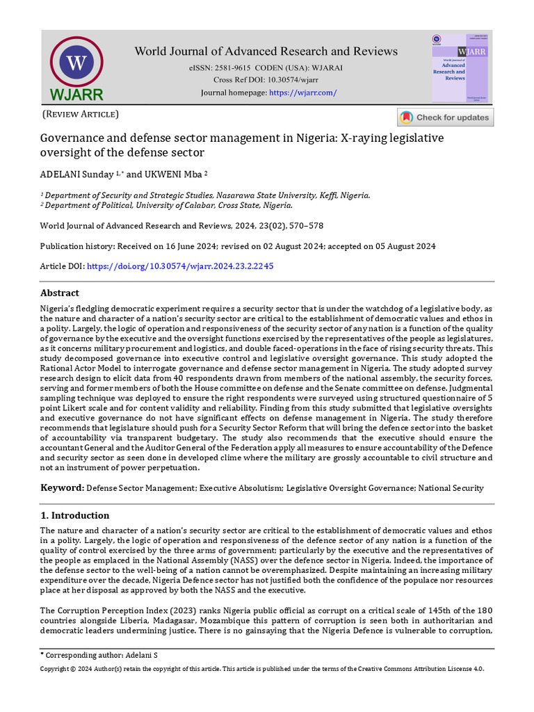 Wjarr 2024 2245 | PDF | Coefficient Of Determination | Dependent And Independent Variables