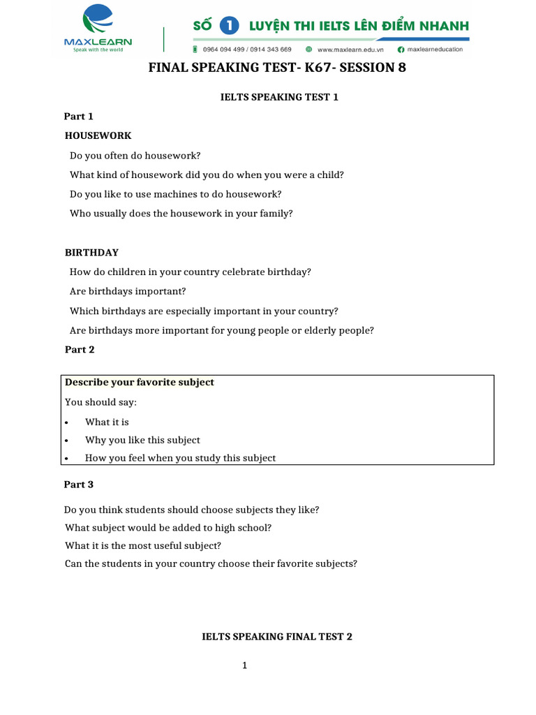 IELTS Speaking Test Topics and Questions | PDF
