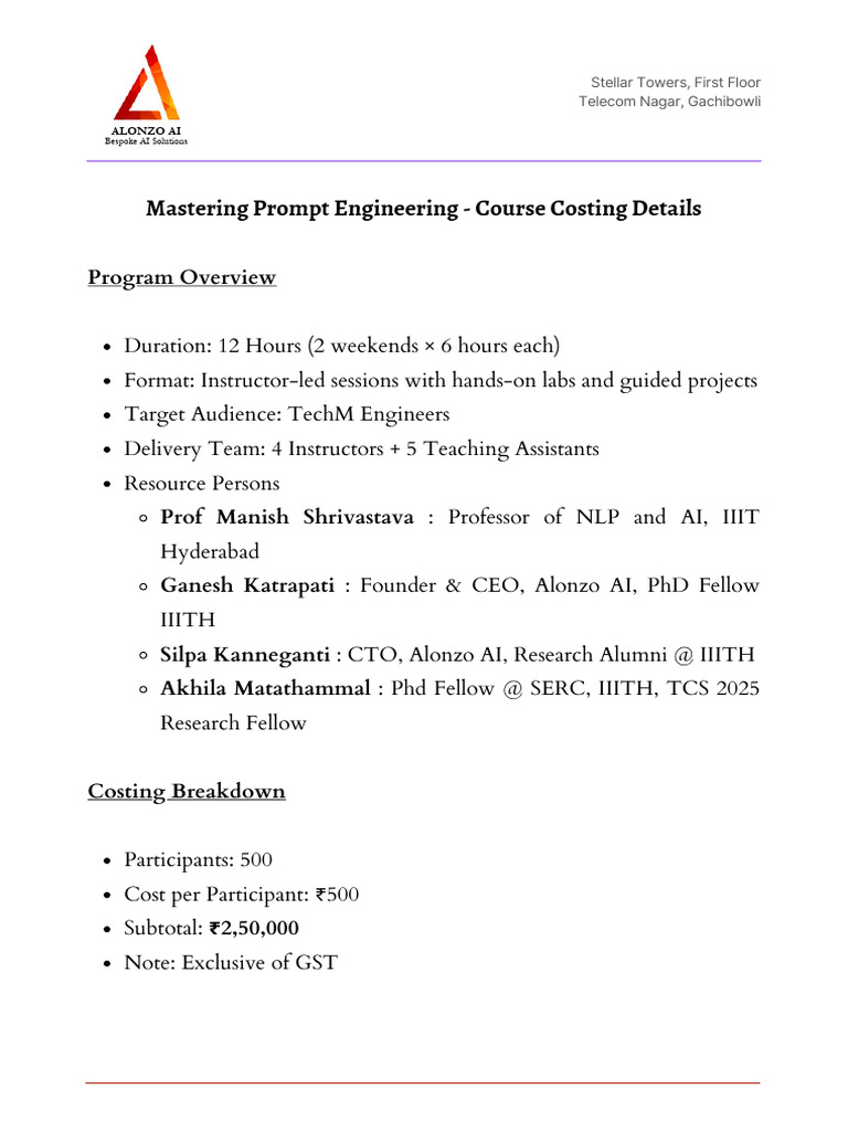 Mastering Prompt Engineering Course Details | PDF