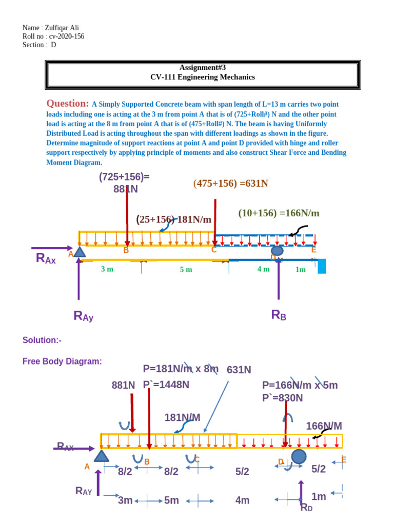 Engineering Mechanics Assignment#3 | PDF | Bending | Beam (Structure)