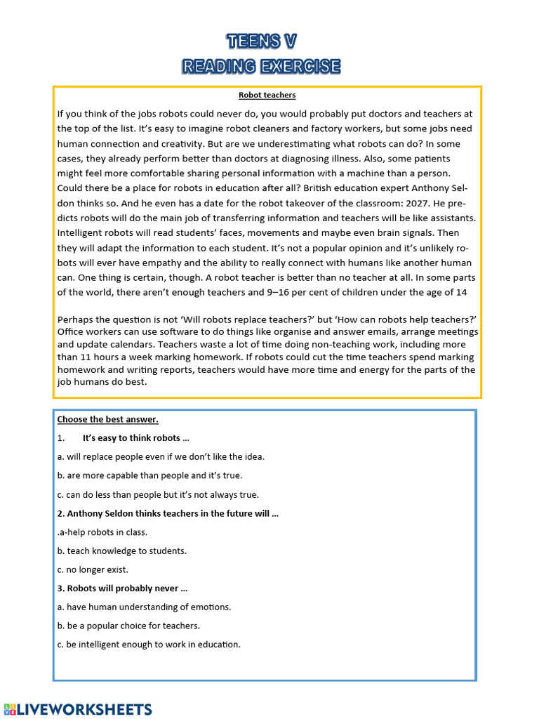 Reading Education Pdf Teachers Robot