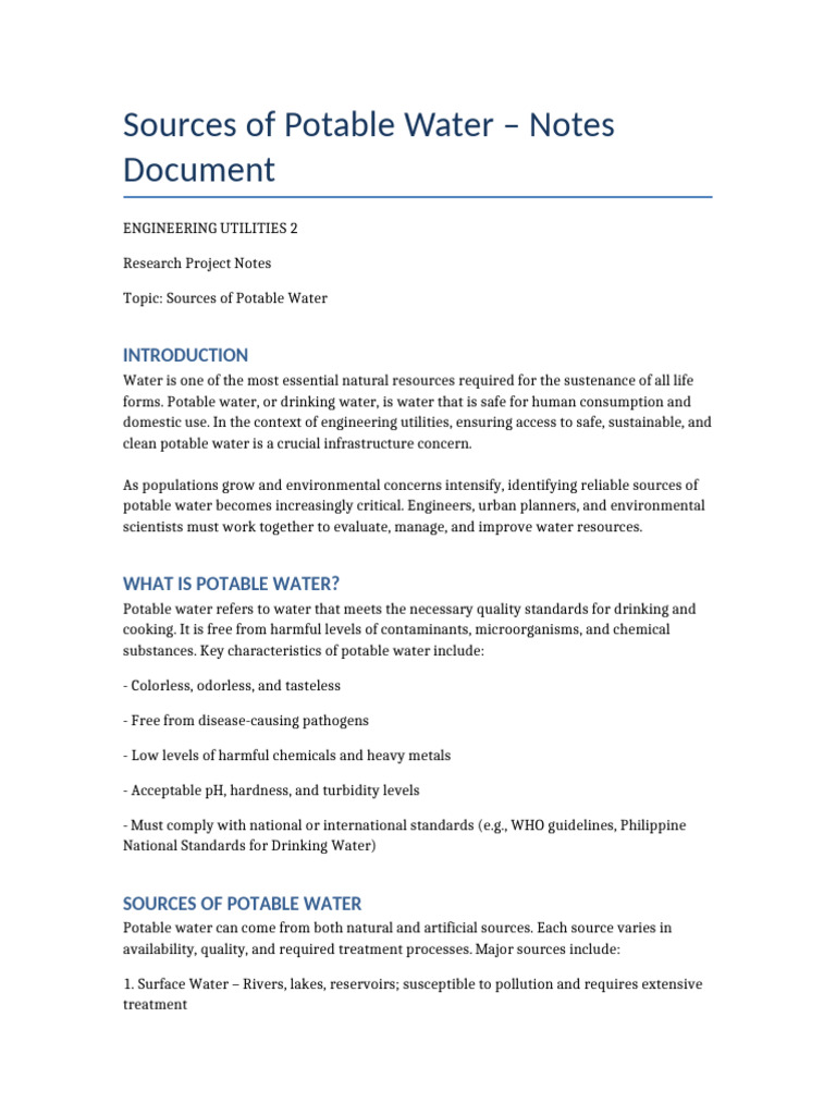Sources of Potable Water Overview | PDF | Drinking Water | Reclaimed Water
