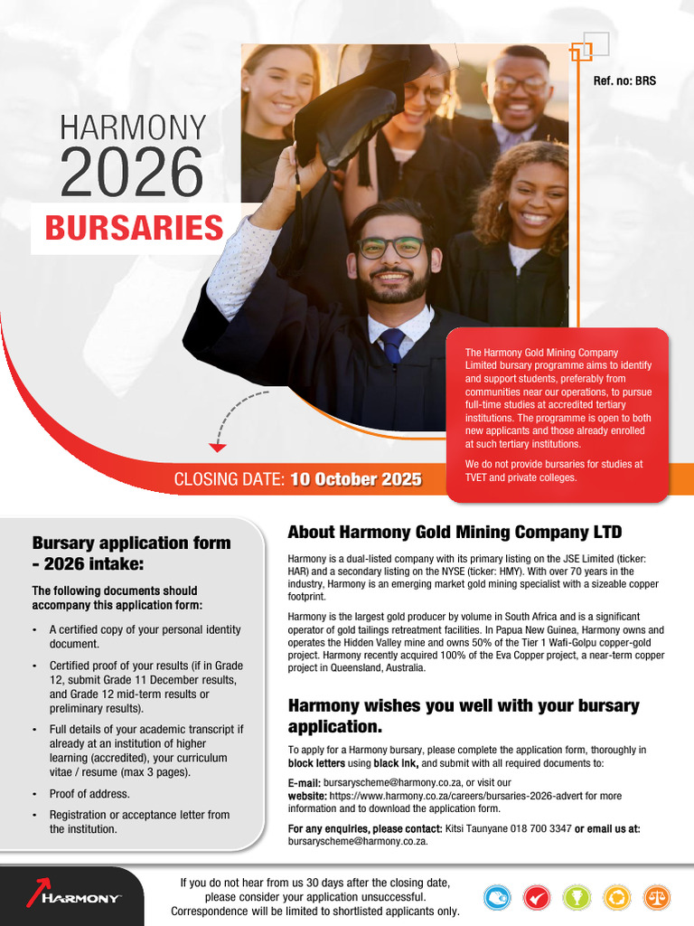 Harmony Bursary Application Form 2026 | PDF