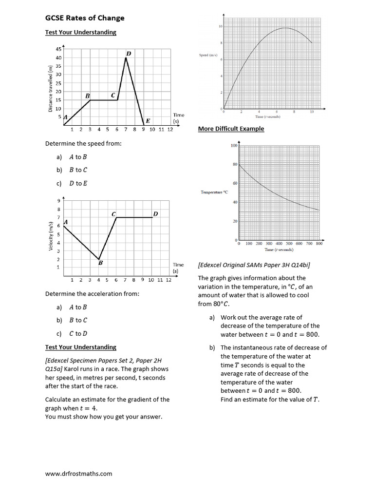 GCSE Rates of Change Practice Exercises | PDF | Acceleration | Speed