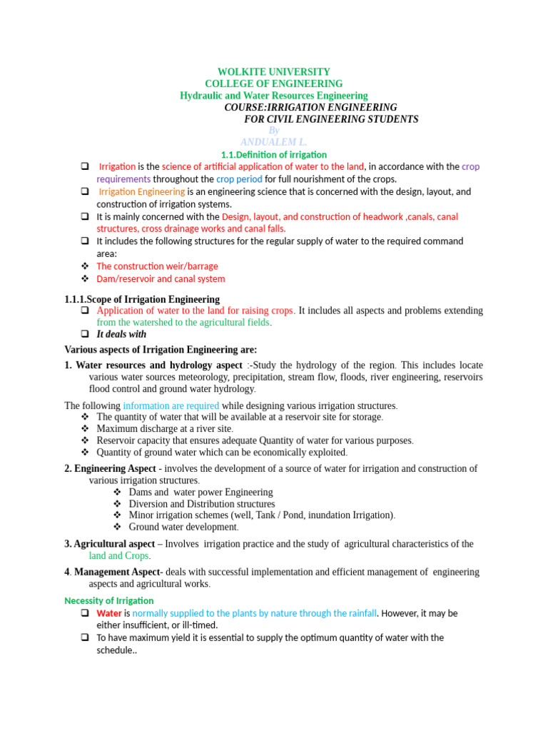 Irrigation Engineering Course Overview | PDF | Soil | Ph