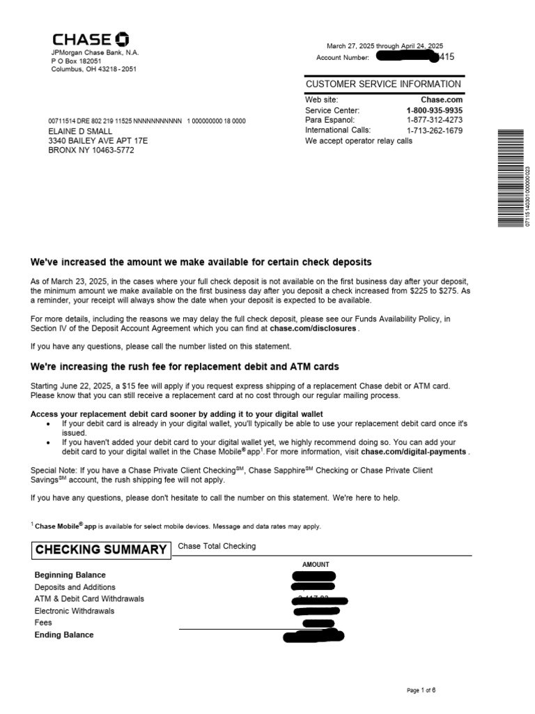 Chase Account Summary and Updates | PDF | Debit Card | Transaction Account