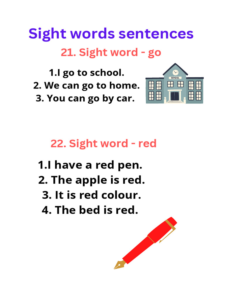 Sight Words Sentences Overview | PDF