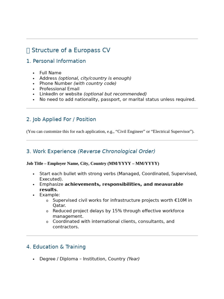 Europass CV Guidelines | PDF