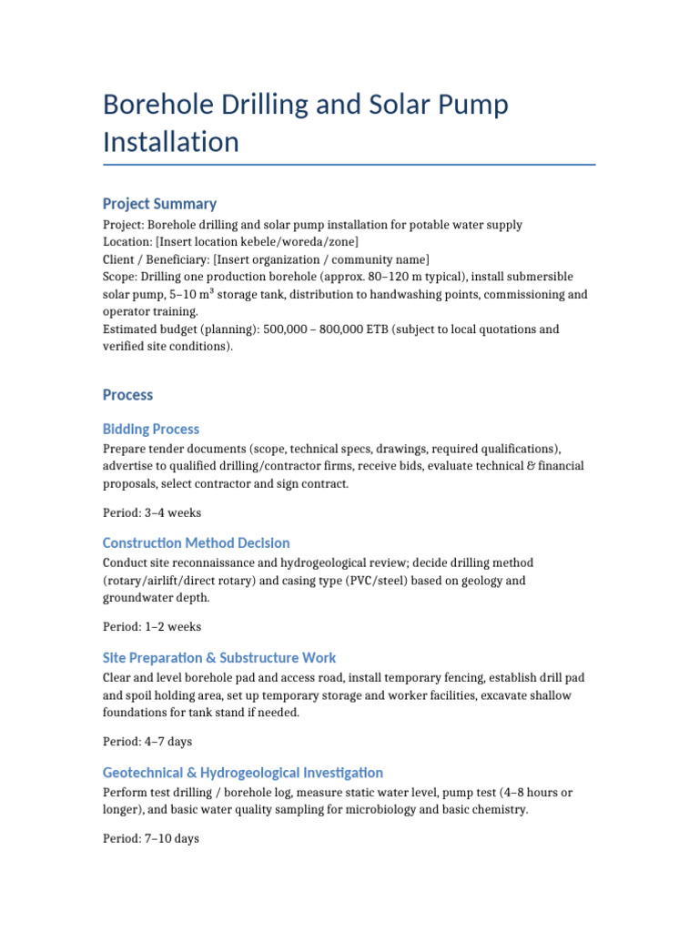 Borehole Drilling & Solar Pump Project | PDF | Borehole | Hydrogeology