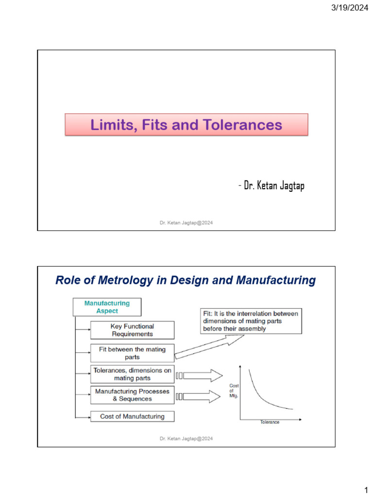 Unit IV - Limits, Fits and Tolerances | PDF | Engineering Tolerance ...