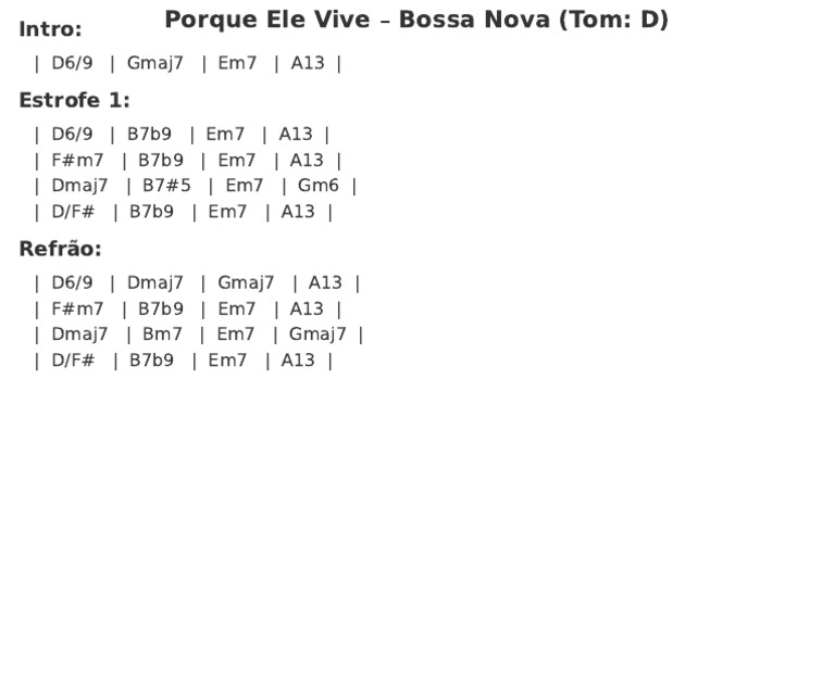 Acordes de "Porque Ele Vive" Bossa Nova | PDF