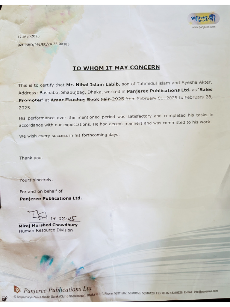 Nihal Islam Labib (Bookfair Certificate) | PDF