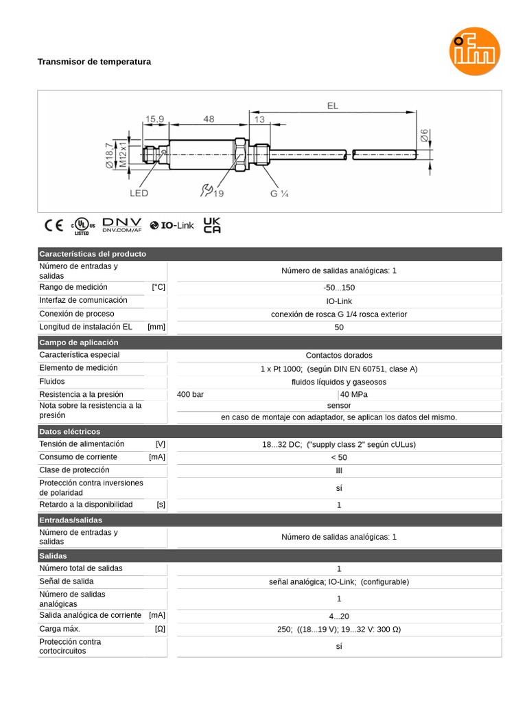 IFM122137 Datasheet Sensor de Temperatura | PDF | Electricidad | Ingenieria Eléctrica