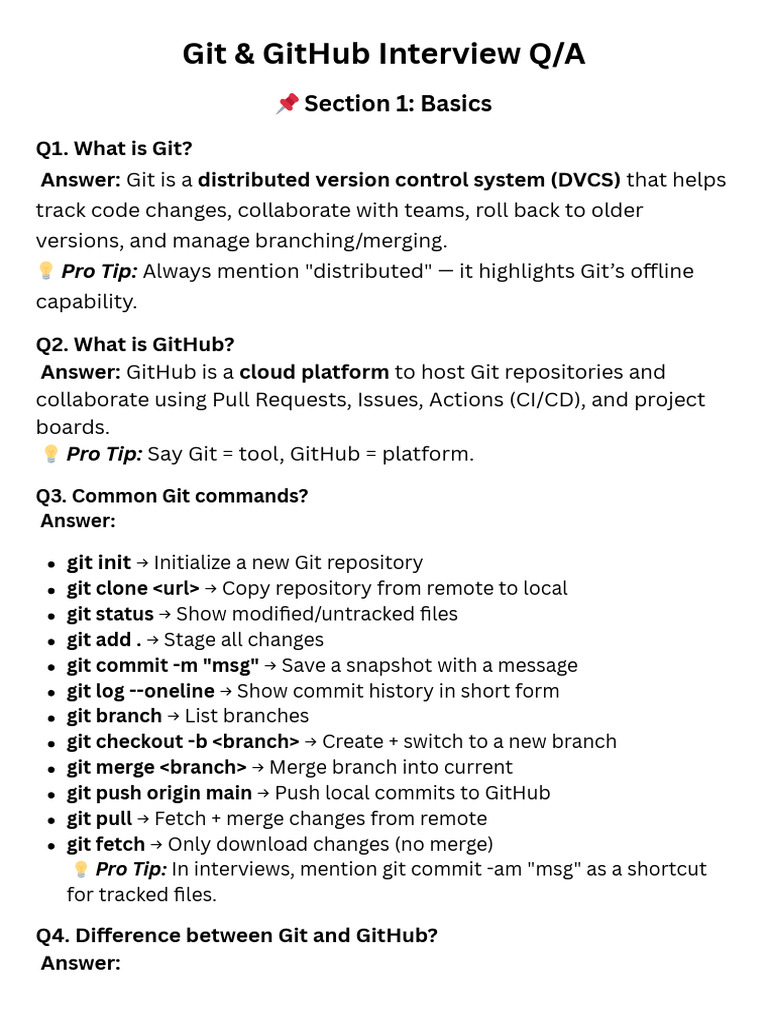 Git & Github Interview Q - A | PDF | Version Control | Git (Software)