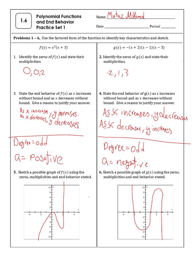Polynomial Functions End Behavior | PDF | Function (Mathematics ...