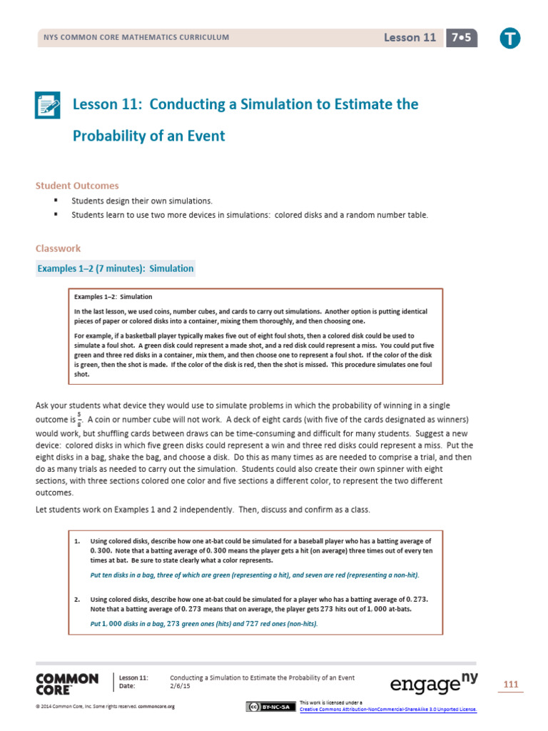 Math-G7-M5-Topic-B-Lesson-11-Teacher Oks | PDF | Batting (Baseball) | Probability