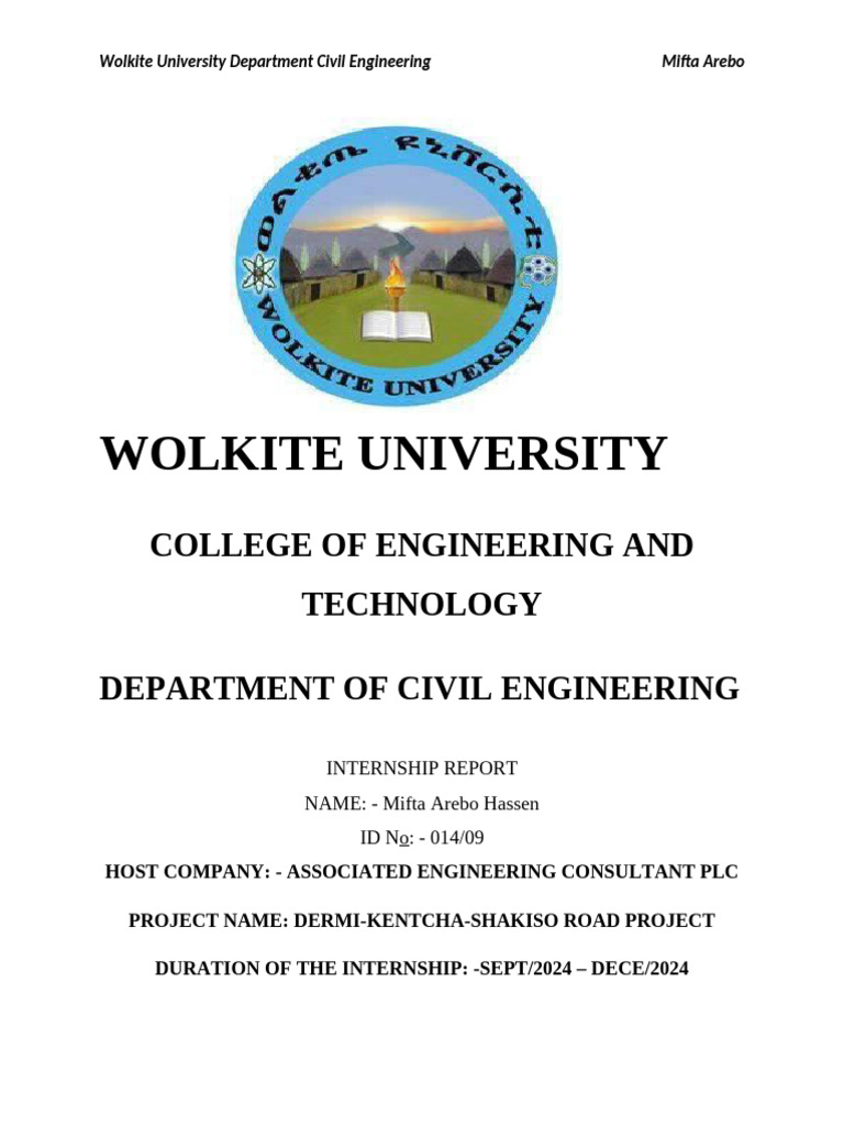 Mifta Arebo's Internship Report on Road Project | PDF
