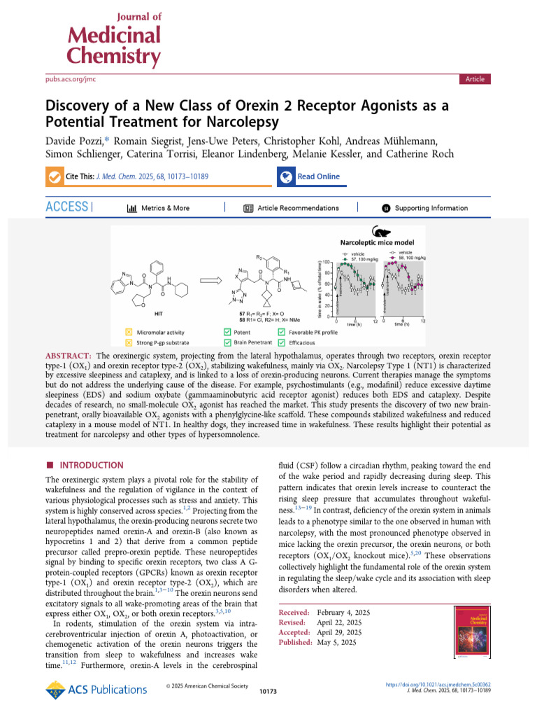 New OX2 Agonists for Narcolepsy Treatment | PDF