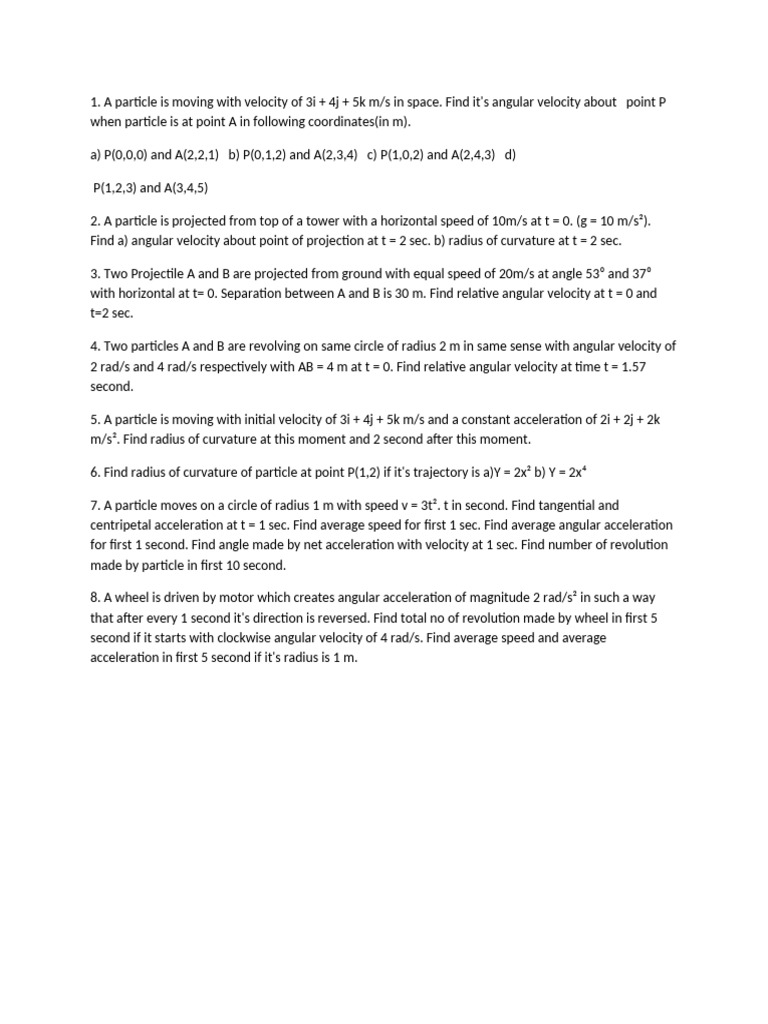 Angular Velocity and Curvature Problems | PDF