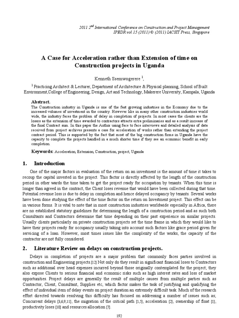 A Case For Acceleration Rather Than Extension of Time On Construction ...